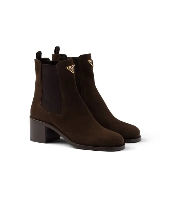 Prada Suede Chelsea Booties - Brown