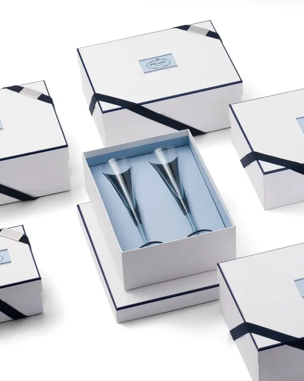 Prada Set Of Two Crystal Flutes - Blue