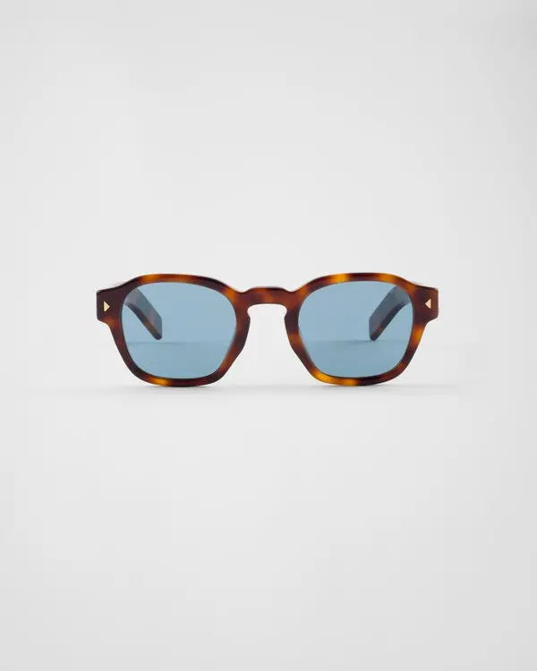 Prada Sunglasses With Iconic Metal Plaque - Turquoise Lenses