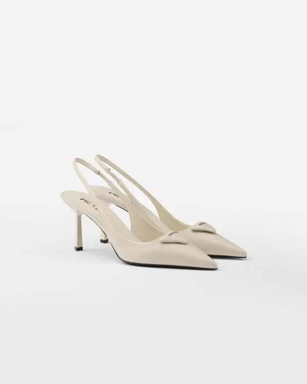 Prada Saffiano Patent Leather Slingback Pumps - Neutral