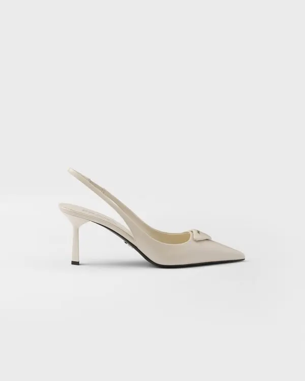 Prada Saffiano Patent Leather Slingback Pumps - Neutral