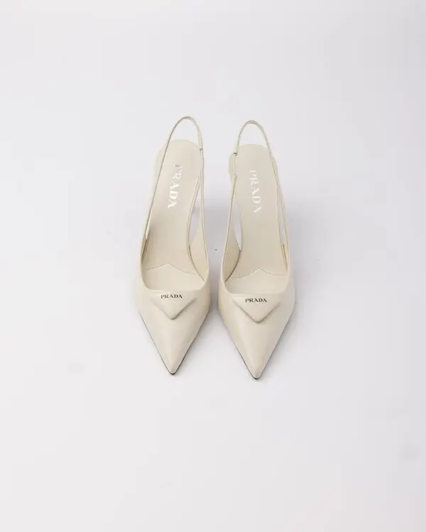 Prada Saffiano Patent Leather Slingback Pumps - Neutral