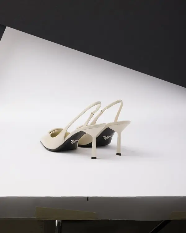 Prada Saffiano Patent Leather Slingback Pumps - Neutral