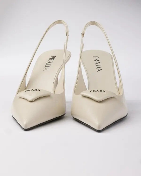 Prada Saffiano Patent Leather Slingback Pumps - Neutral