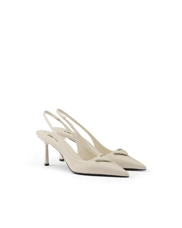 Prada Saffiano Patent Leather Slingback Pumps - Neutral