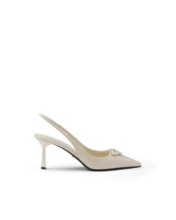 Prada Saffiano Patent Leather Slingback Pumps - Neutral