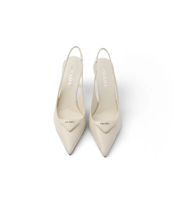 Prada Saffiano Patent Leather Slingback Pumps - Neutral