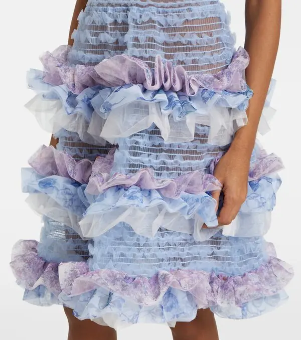 Susan Fang Ruffled Tulle Midi Dress - Blue | Editorialist