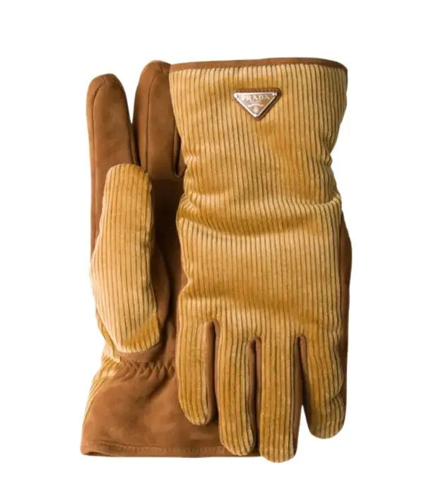 Prada Velluto Coste Corduroy And Suede Gloves - Orzo