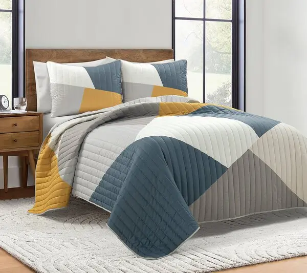 LUSH DECOR Modern Color Block Quilt 3pc Set- F/ Q - One-color