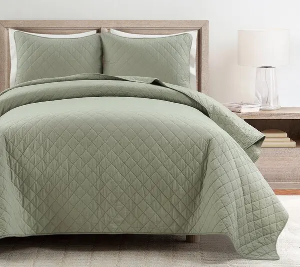 LUSH DECOR Ava Diamond Cotton Quilt Sage 3pc Set- F/q - One-color