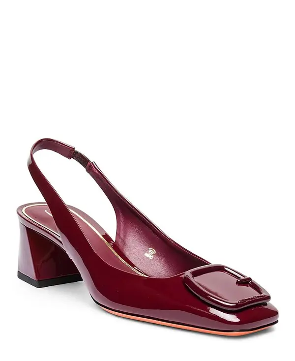Santoni Patent Leather Mid-heel Slingback Pumps - Red