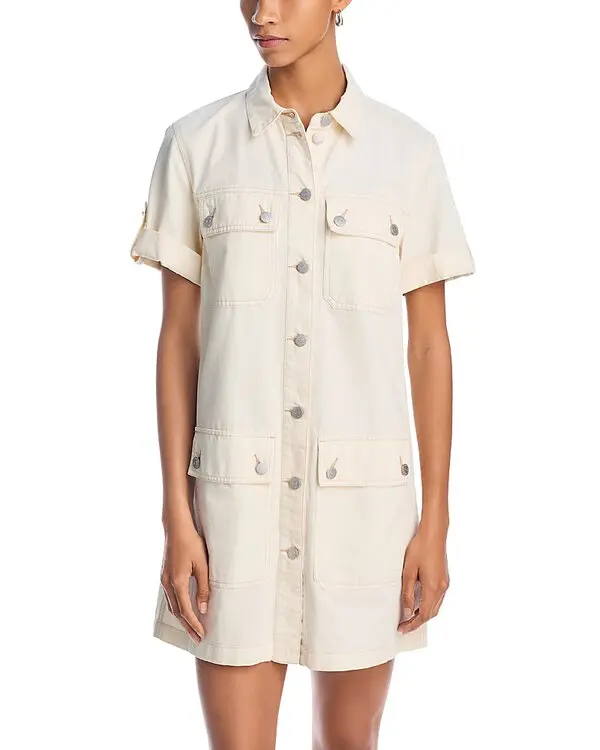 Veronica Beard Warren Button Front Mini Shirt Dress - Ecru