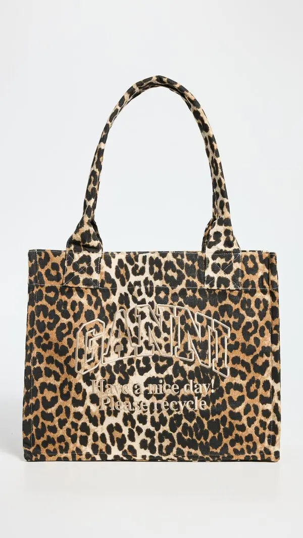 GANNI Large Print Easy Shopper Tote - Leopard