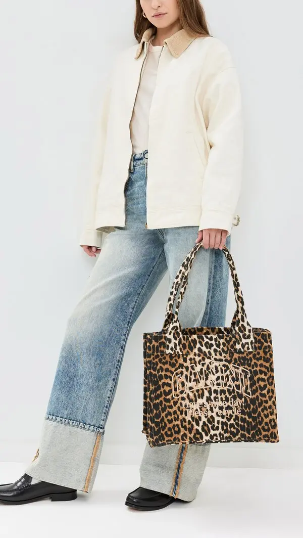 GANNI Large Print Easy Shopper Tote - Leopard