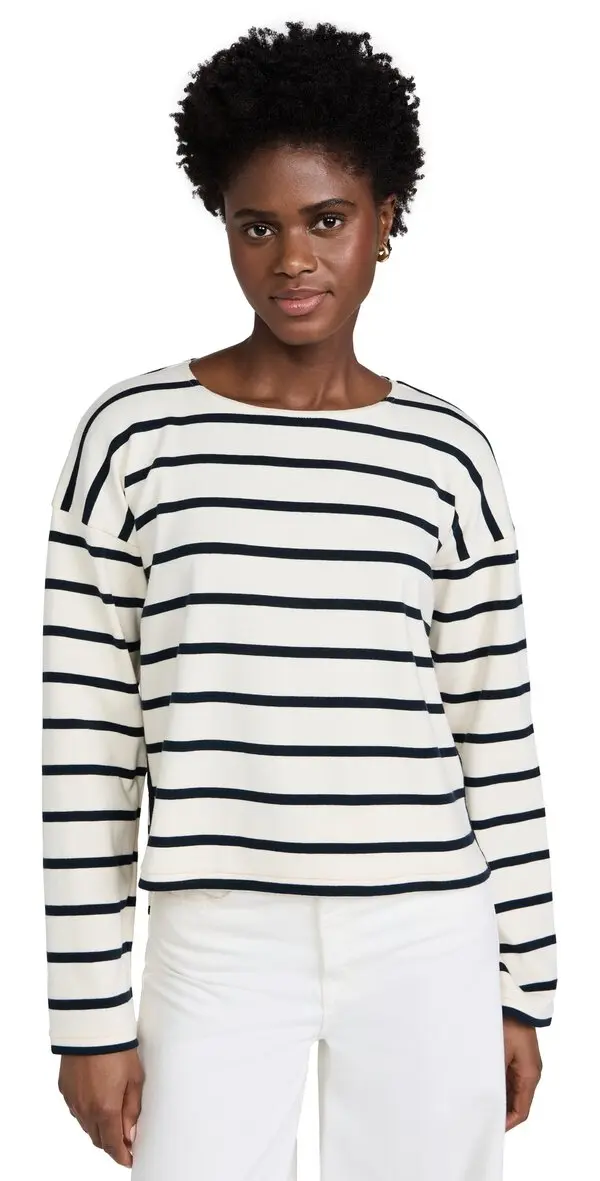 LA LIGNE Breton Long Sleeve Tee - Ecru/navy