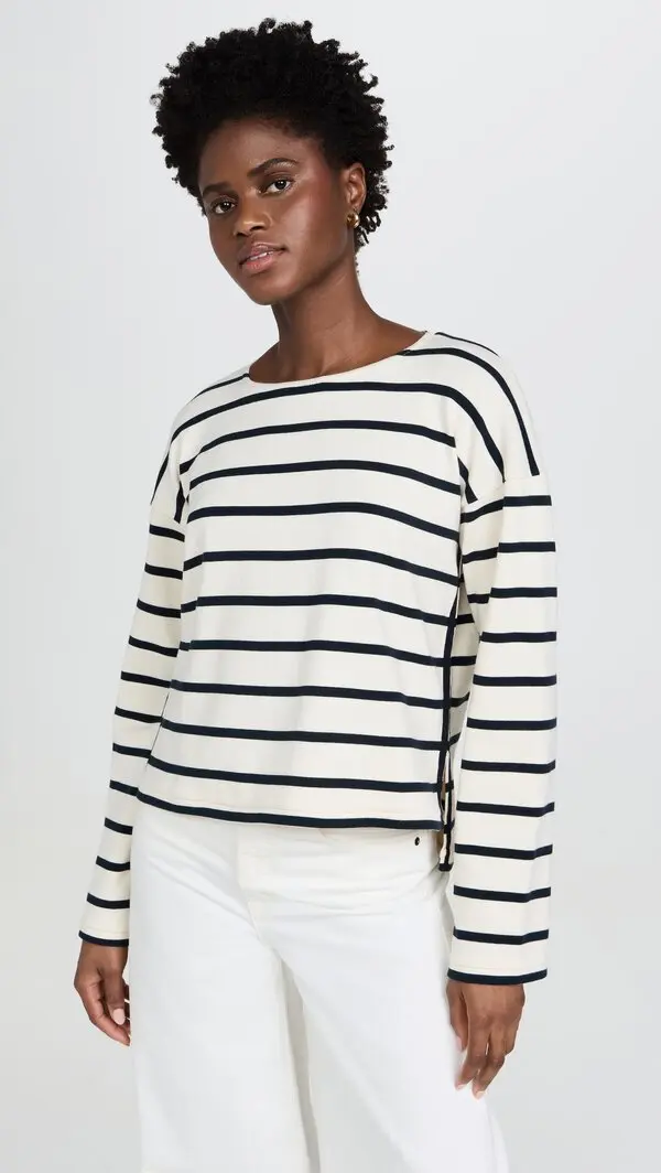 LA LIGNE Breton Long Sleeve Tee - Ecru/navy