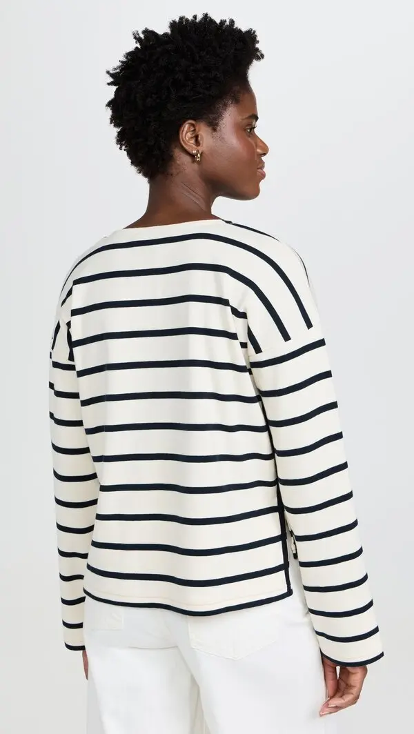 LA LIGNE Breton Long Sleeve Tee - Ecru/navy