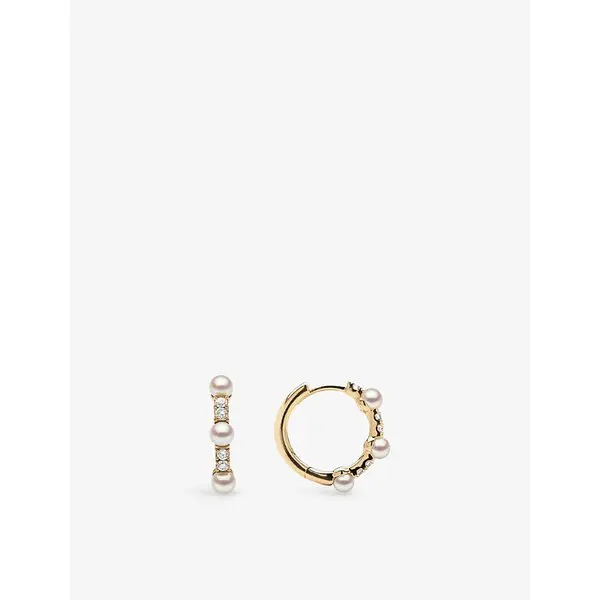 Yoko London 18ct Akoya Pearl And Diamond Hoop Earrings - Yellow Gold