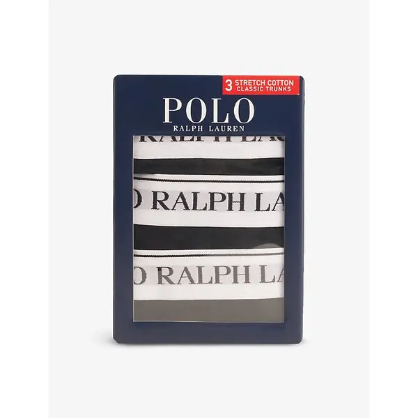 Polo Ralph Lauren Logo-waistband Classic-fit Pack Of Three Stretch-cotton Trunks - Blk Wht/blk Wht/blk Wht