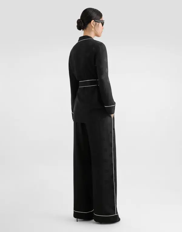 Dolce & Gabbana Silk Satin Jacquard Pajama Pants With All-over Dg Logo - Black