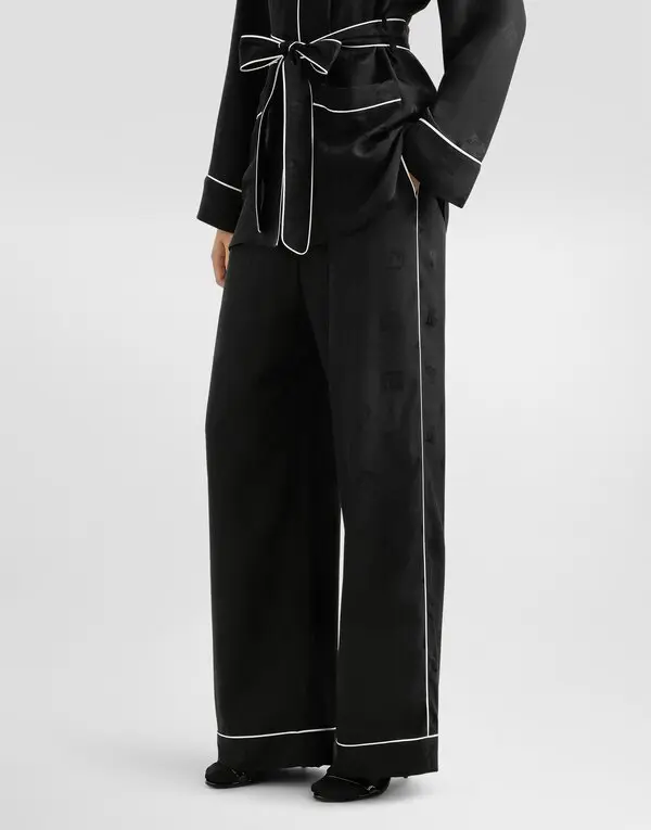 Dolce & Gabbana Silk Satin Jacquard Pajama Pants With All-over Dg Logo - Black