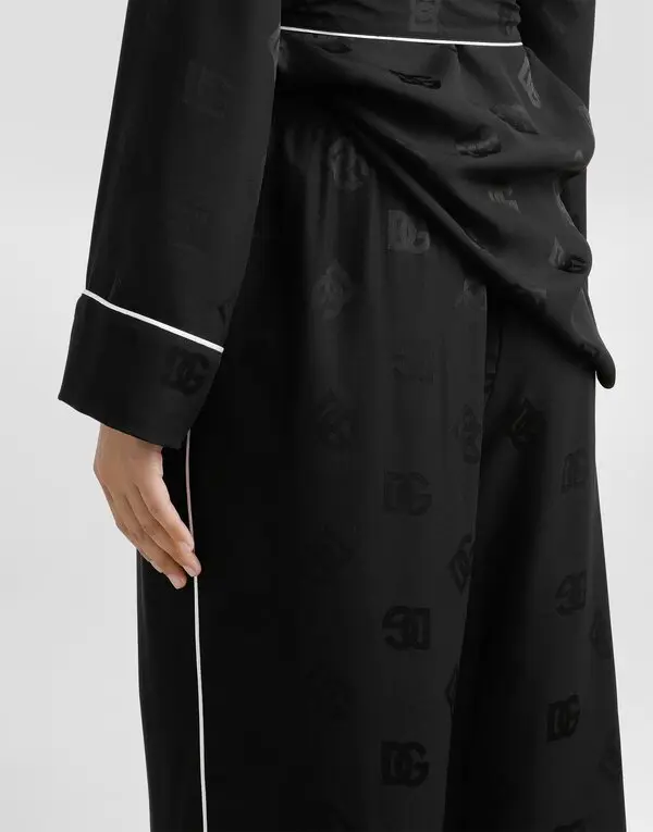 Dolce & Gabbana Silk Satin Jacquard Pajama Pants With All-over Dg Logo - Black