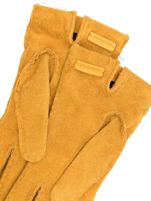 Miu Miu Leather Suede Gloves - Yellow | Editorialist