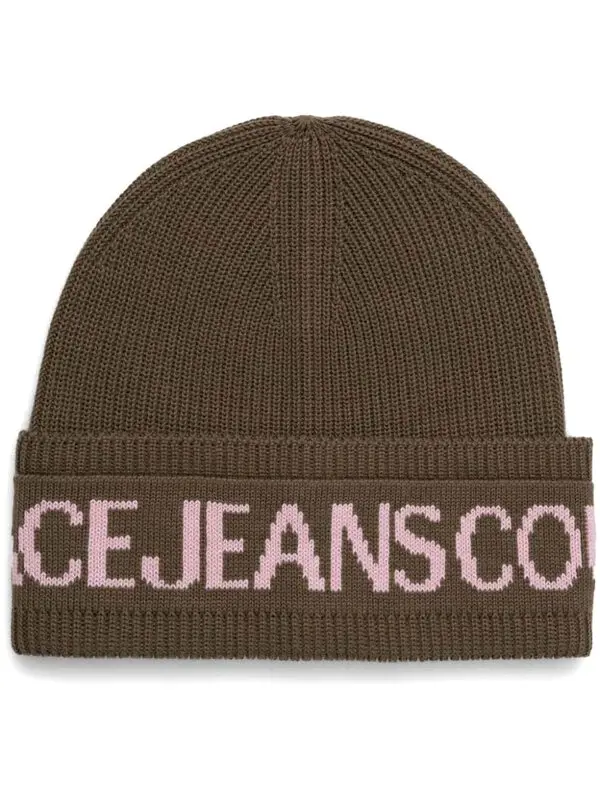 Versace Intarsia-logo Beanie - Brown