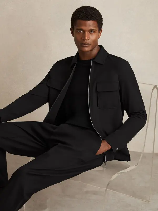 REISS Ascend Technical Zip-through Overshirt - Black