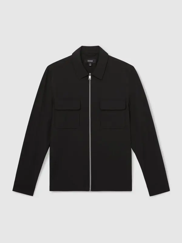 REISS Ascend Technical Zip-through Overshirt - Black