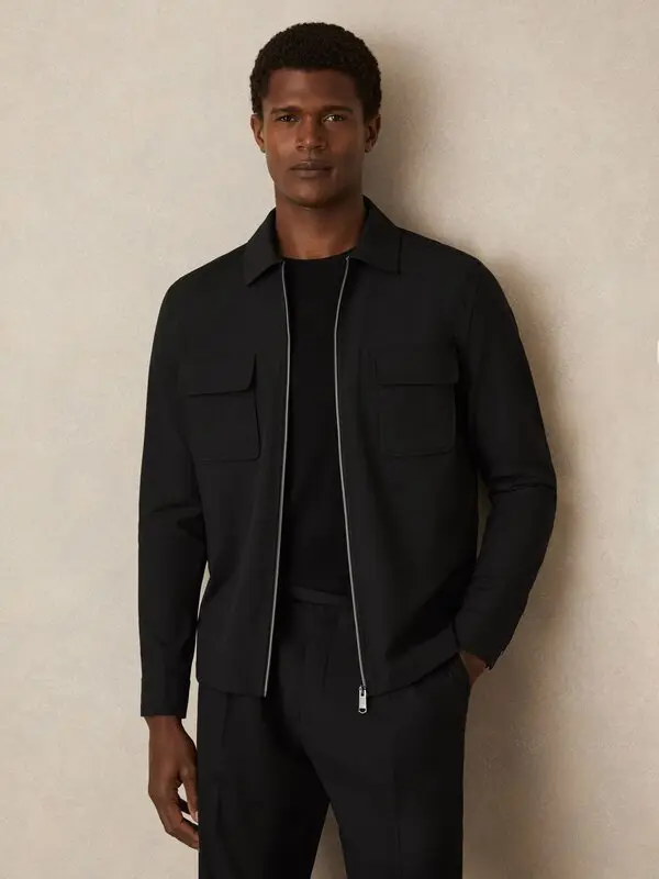 REISS Ascend Technical Zip-through Overshirt - Black