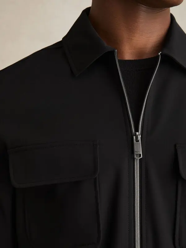 REISS Ascend Technical Zip-through Overshirt - Black
