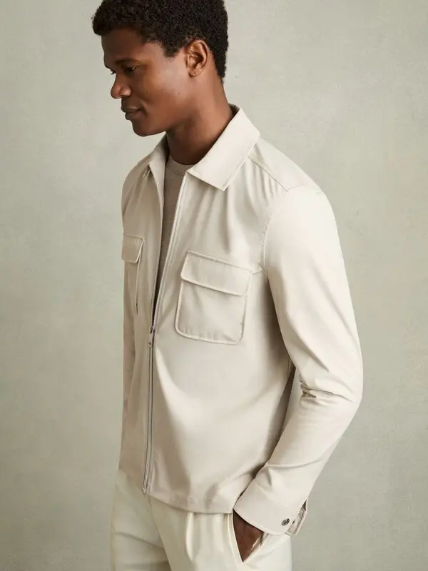REISS Ascend Technical Zip-through Overshirt - Stone