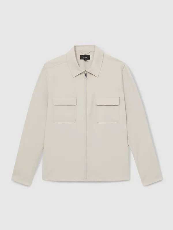 REISS Ascend Technical Zip-through Overshirt - Stone
