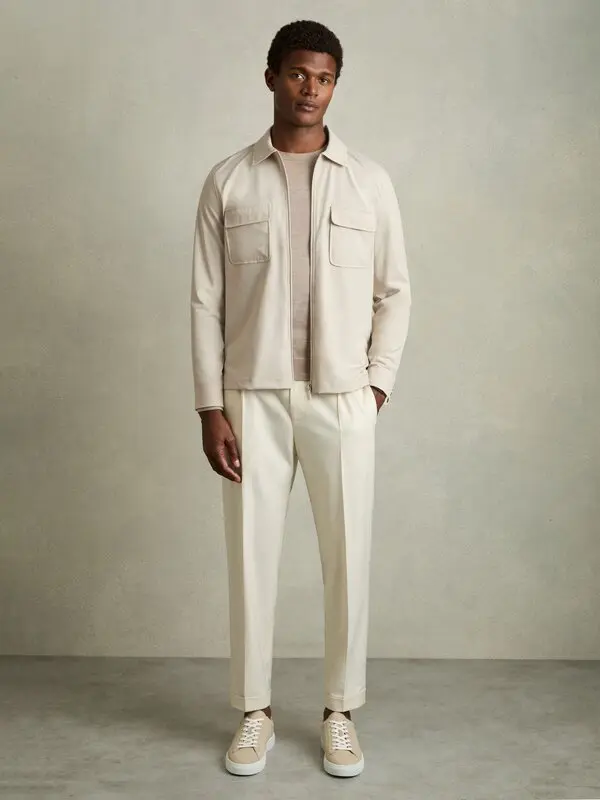 REISS Ascend Technical Zip-through Overshirt - Stone