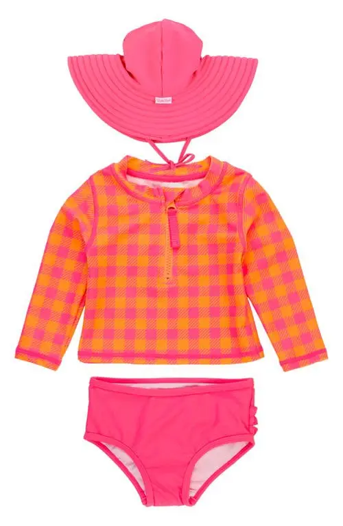 RUFFLEBUTTS Gingham Long Sleeve Two-piece Swimsuit - Sunset Sorbet