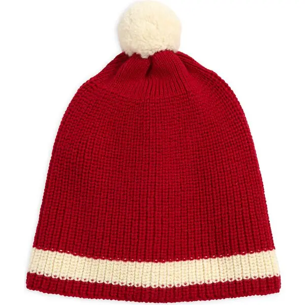 BODE Stripe Merino Wool Pom Beanie - Red