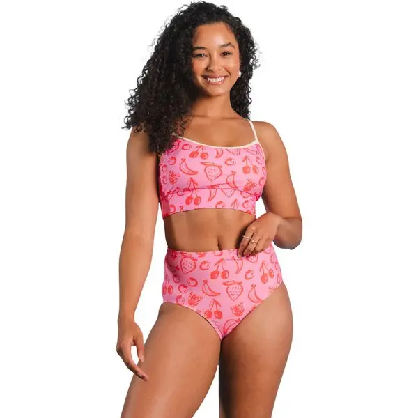 LIME RICKI SWIMWEAR High-waist Bikini Bottom - Fruity Doodles