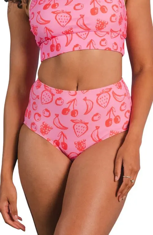 LIME RICKI SWIMWEAR High-waist Bikini Bottom - Fruity Doodles