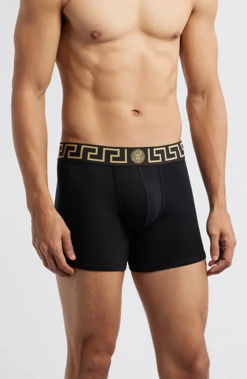 Versace 2-pack Greca Border Stretch Cotton Boxer Briefs - Black Gold Greek Key