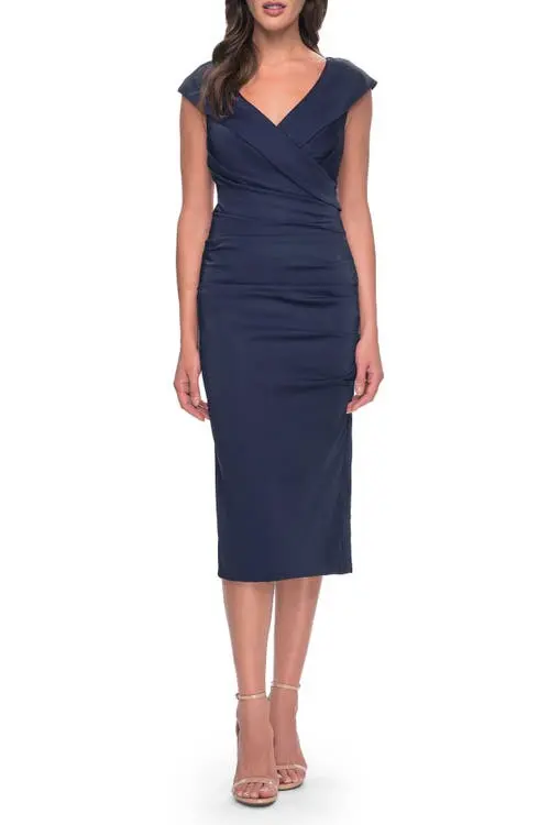 La Femme Pleated Jersey Dress - Navy
