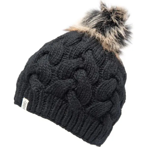 NIRVANNA DESIGNS Boheme Cable Beanie With Faux Fur Pom - Black