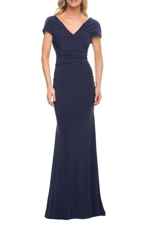 La Femme Jersey Long Evening Dress