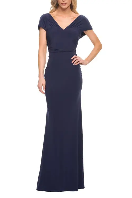 La Femme Jersey Long Evening Dress