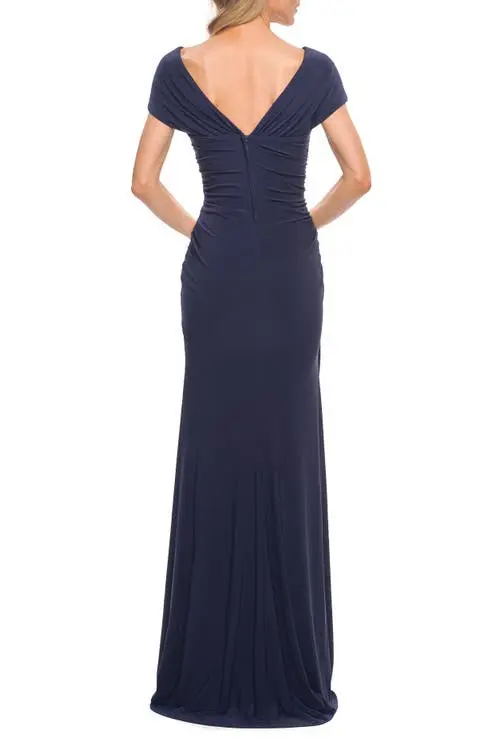 La Femme Jersey Long Evening Dress