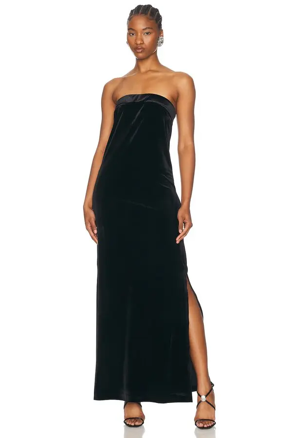 Norma Kamali Strapless Tailored Gown With Side Slit - Black