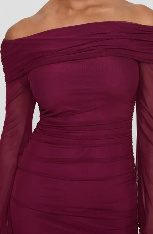Princess Polly Off The Shoulder Mini Dress - Burgundy | Editorialist