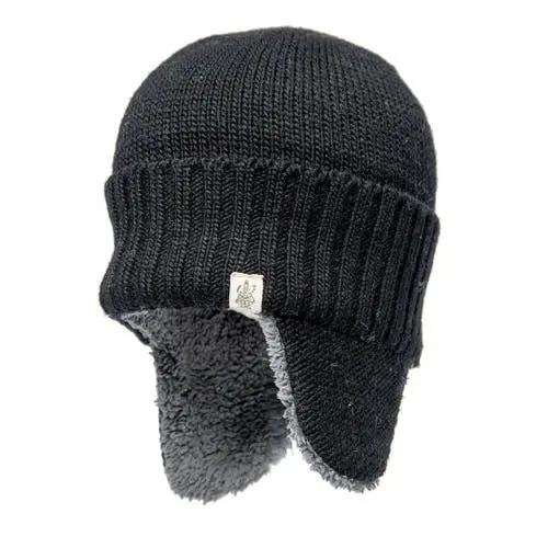 NIRVANNA DESIGNS Rib Band Earflap Beanie - Black