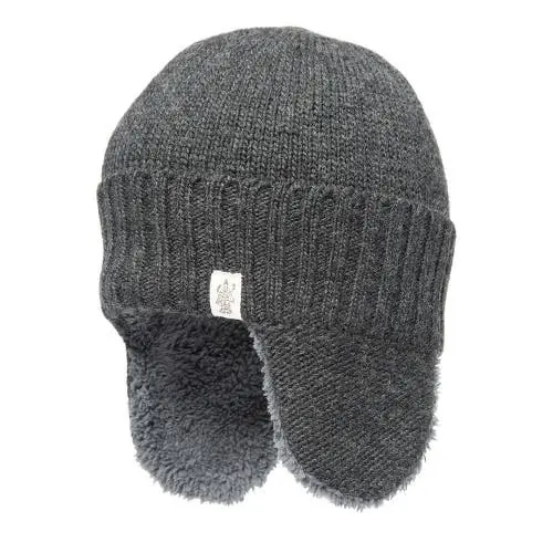 NIRVANNA DESIGNS Rib Band Earflap Beanie - Charcoal